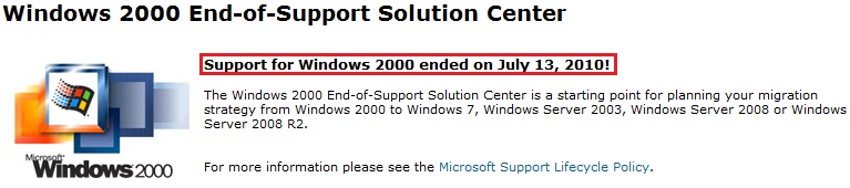 詠鉌のIT: Microsoft declared End-of-Support for Windows 2000