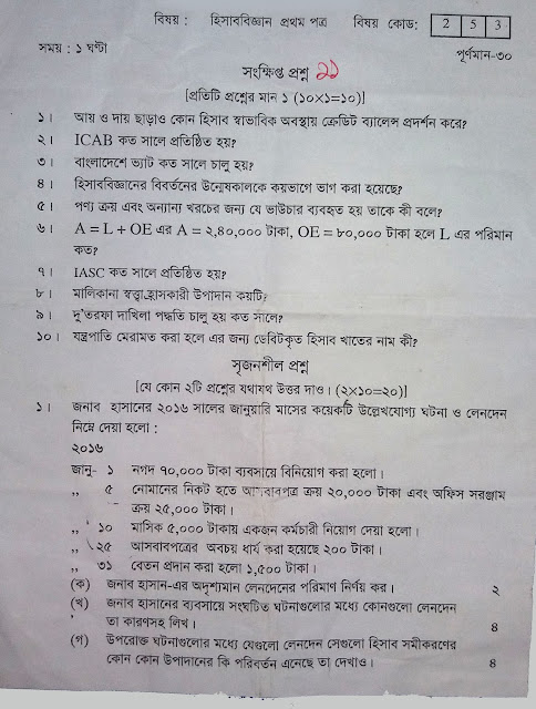 HSC Accounting 1st Paper Suggestion 2023 with Question Paper