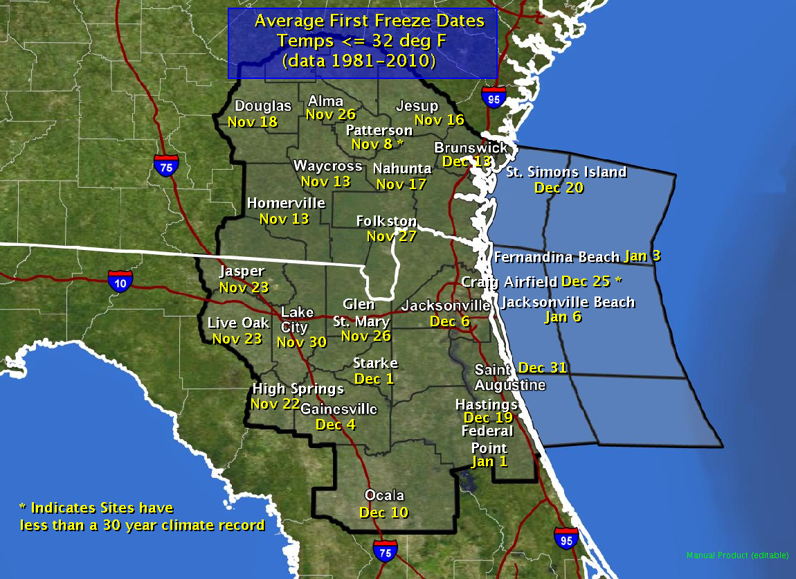 Average First Frost and Freeze Dates In Jacksonville