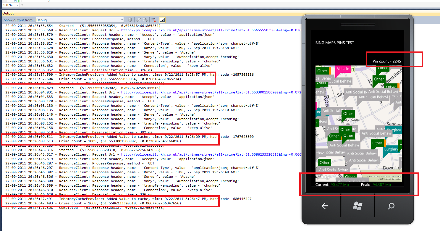 How many pins can Bing Maps handle in a WP7 app - part 1