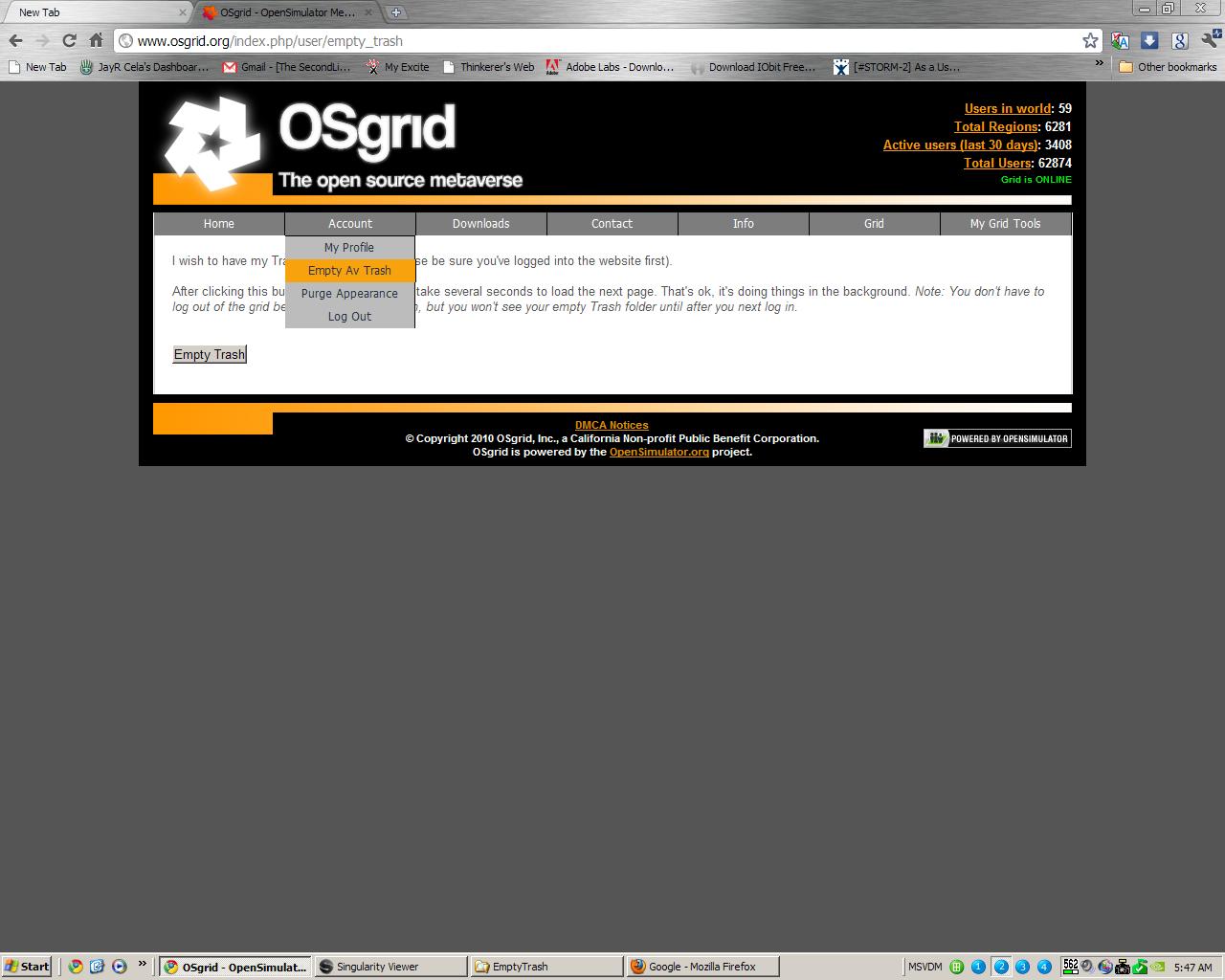 The Virtual World Technologist: Open Sim~OSgrid "Emptying Your Trash" "The Importance Of