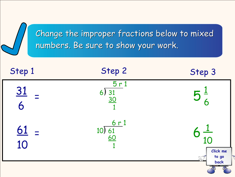 Mrs. White's 6th Grade Math Blog: IMPROPER FRACTIONS AND MIXED NUMBERS