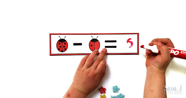 Ladybug Subtraction Write and Wipe Cards | Sara J Creations