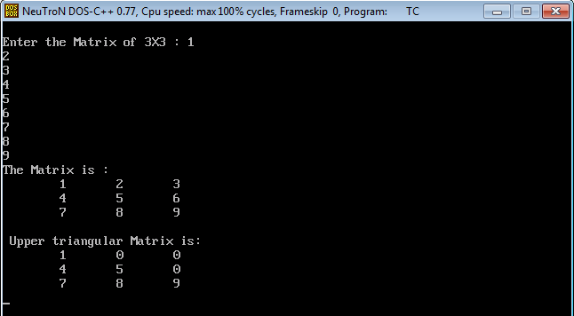 Geeks Projects C: WAP to print the Upper triangle of the matrix