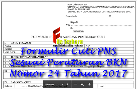 Formulir Cuti PNS Sesuai Peraturan BKN Nomor 24 Tahun 2017 | File Terbaru