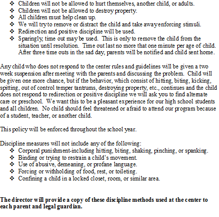 Timpanogos Weewolves Childcare & Preschool: Policies and Procedures