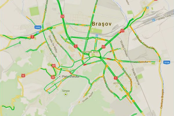 Google Traffic iti arata acum pe harta cum se circula si in Brasov ...