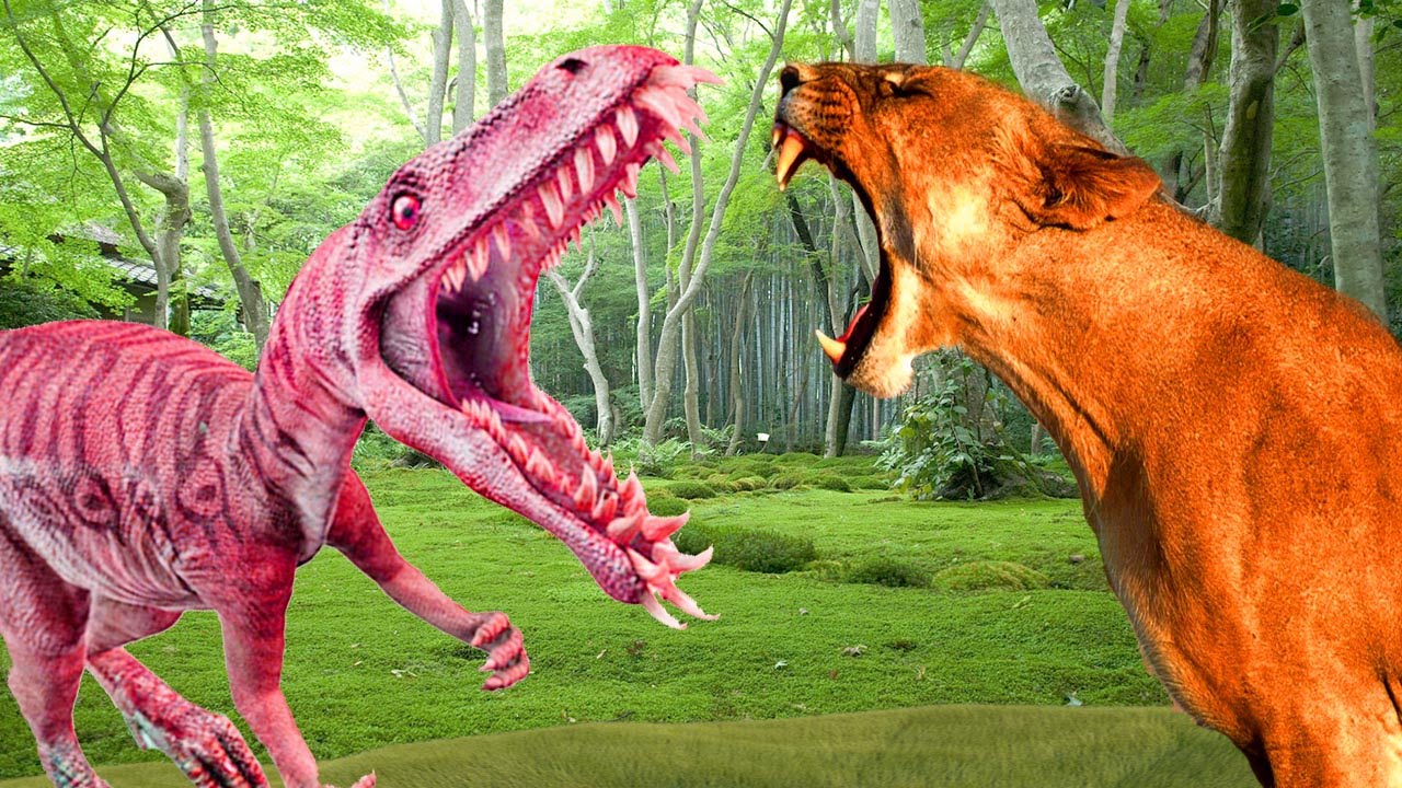 Dinosaur Movie For Children | Dinosaurs Vs Lion Cartoon T-Rex Fight For ...
