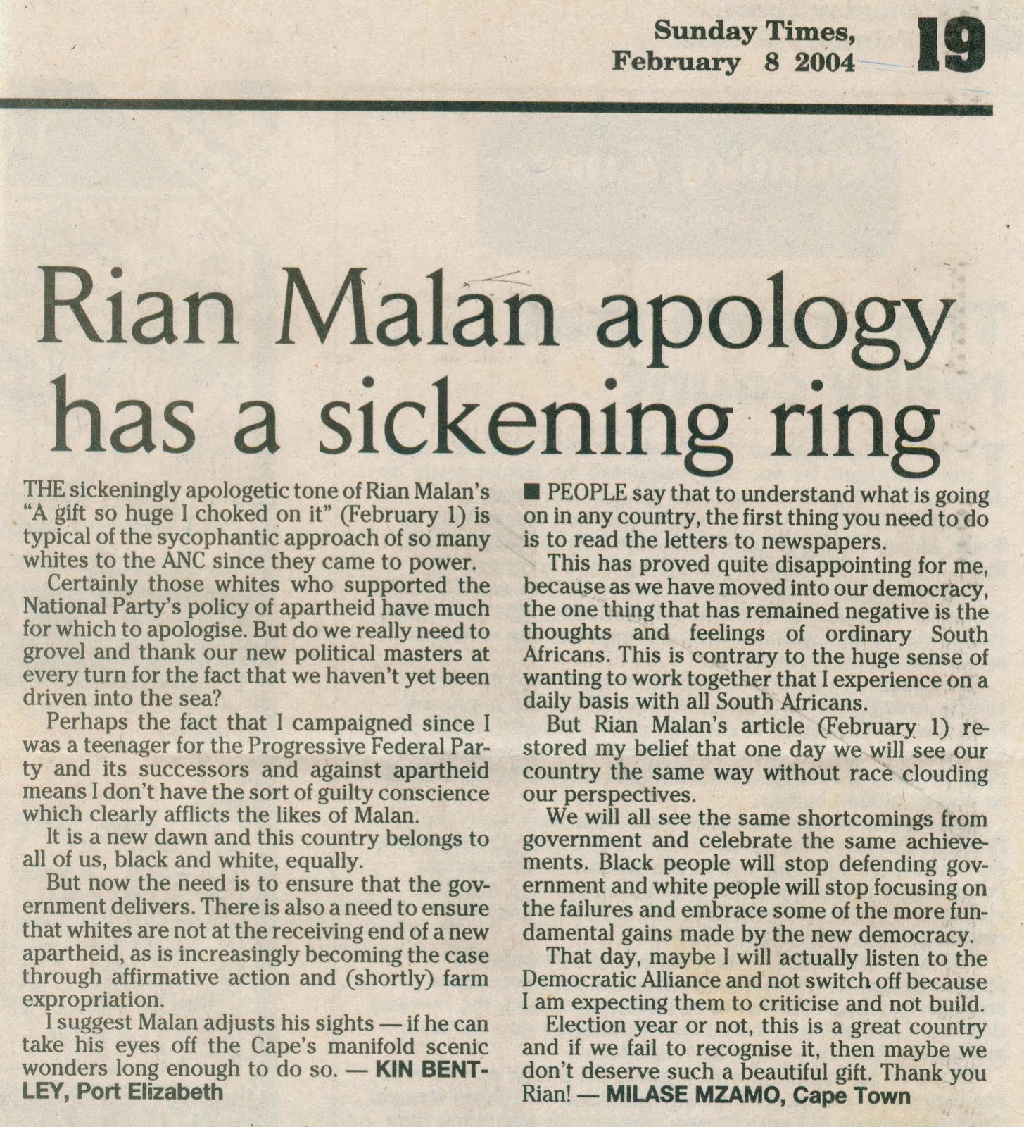 Kin Bentley In Line: African Renaissance, Southern African literature, Rian Malan, Nelson ...