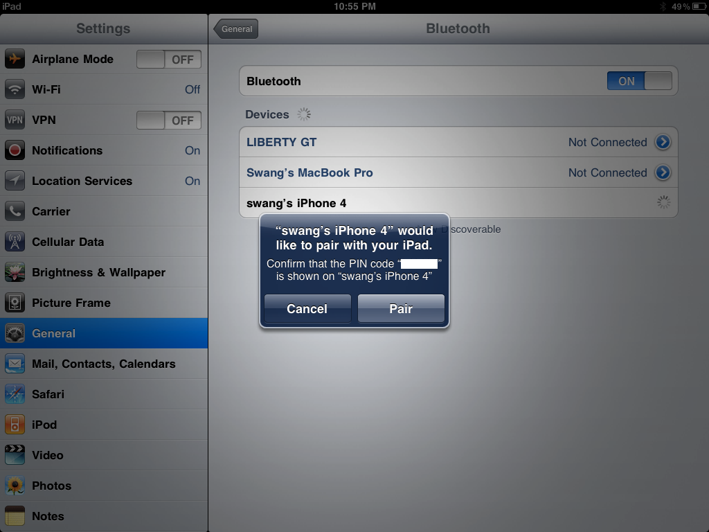ipad 2 bluetooth tether iphone