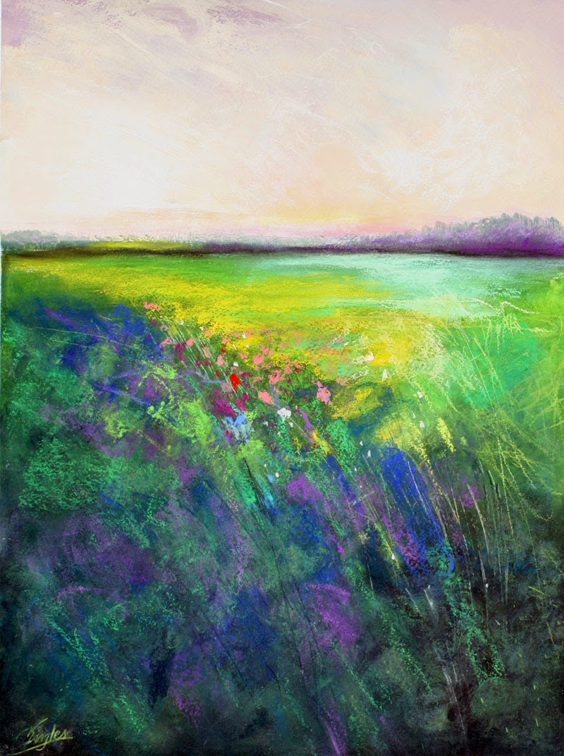Carol Engles Art: Peaceful pasture, One, abstract landscape by Carol Engles