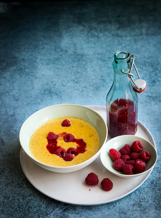 Corn Halwa (Indian pudding) with Raspberry Coulis | Journey Kitchen