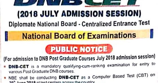 DNB CET July 2018 session Notification and Application | AcrossPG Exams!