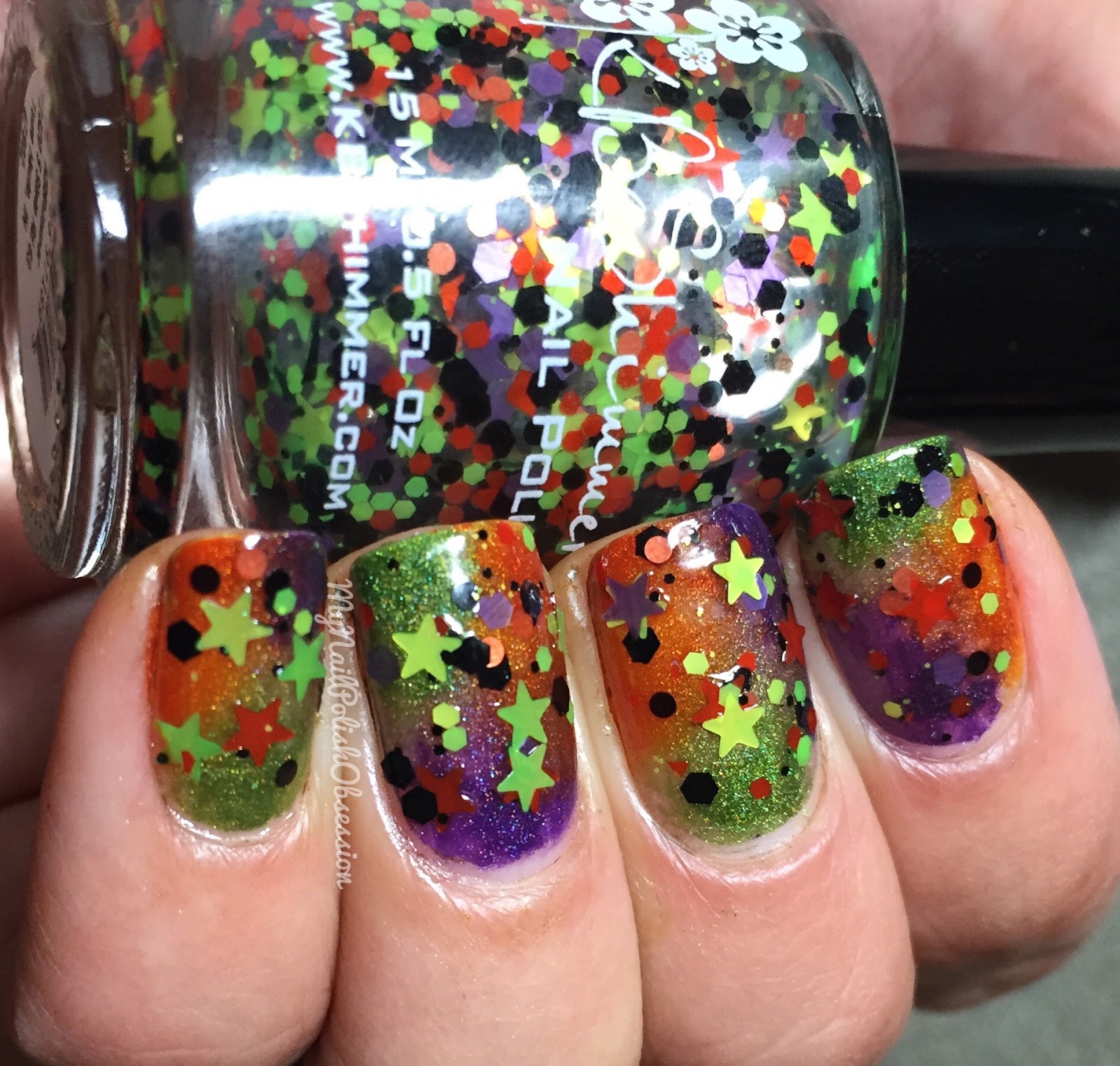 My Nail Polish Obsession: Circle Gradient & Glitter Halloween Mani