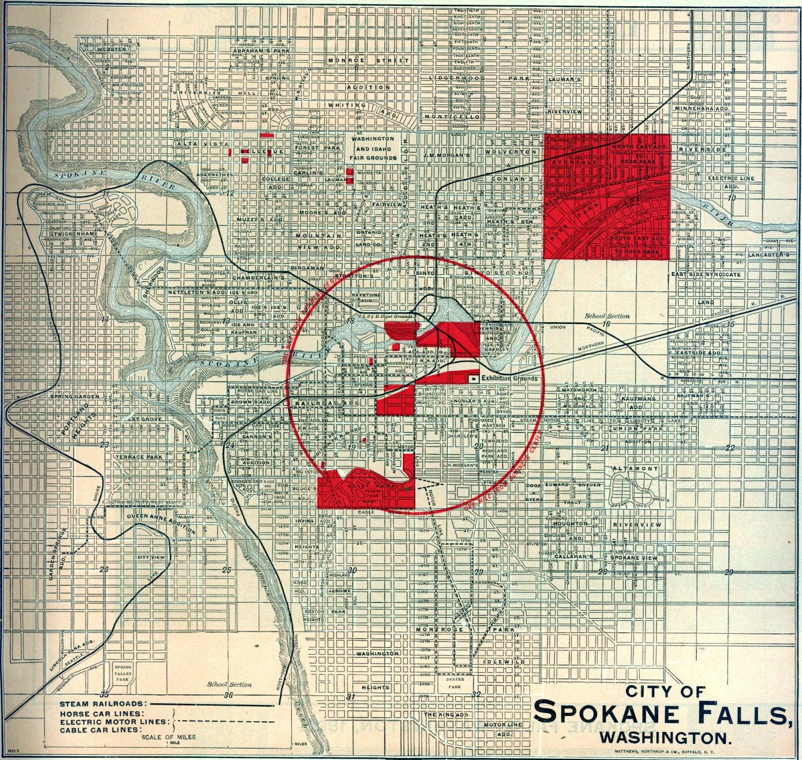 Big Bend Railroad History: 1890 Spokane Falls Map-Seattle Lake Shore ...