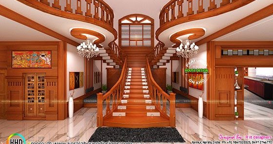 Bifurcated stair, front door, living and bedroom - Kerala Home Design ...