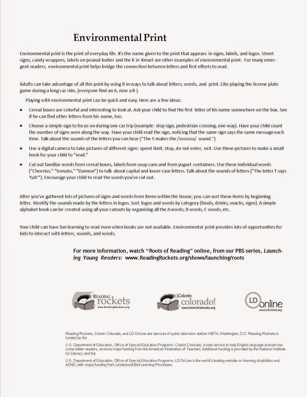 Right to the Core - Lessons for Kindergarten Teachers: Environmental Print