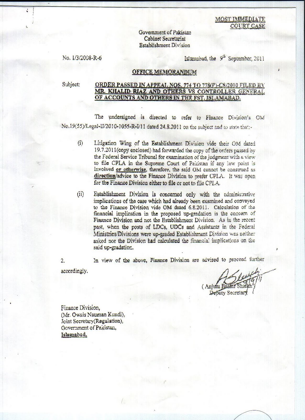 FORUM FOR STENOGRAPHERS: REPLY OF ESTABLISHMENT DIVISION TO FINANCE ...