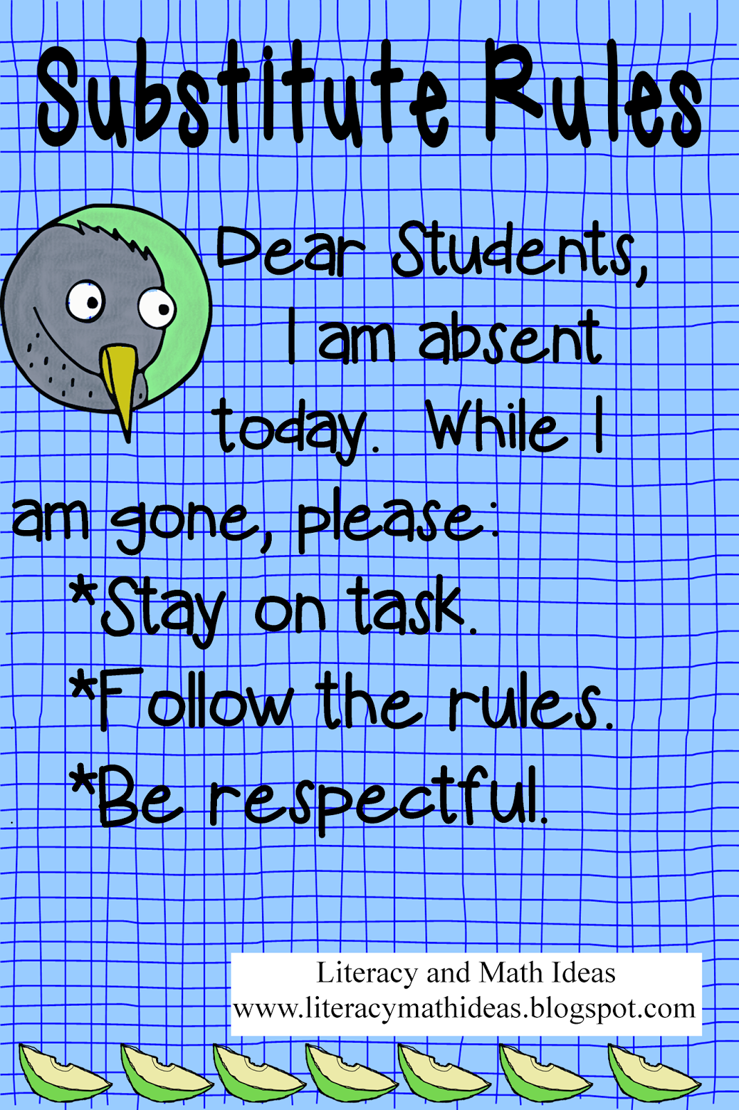 Literacy & Math Ideas: Substitute Reminders for Students