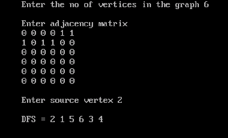 C programming concepts: Depth First Search code with output
