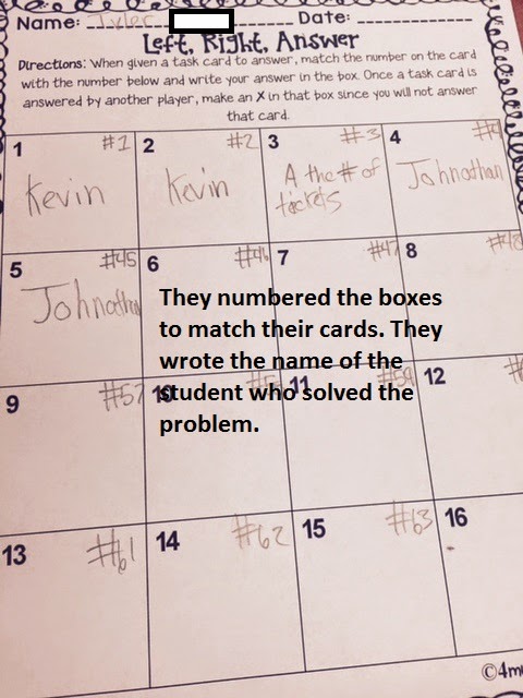 Hodges Herald: Reviewing with Task Cards- Left, Right, Answer