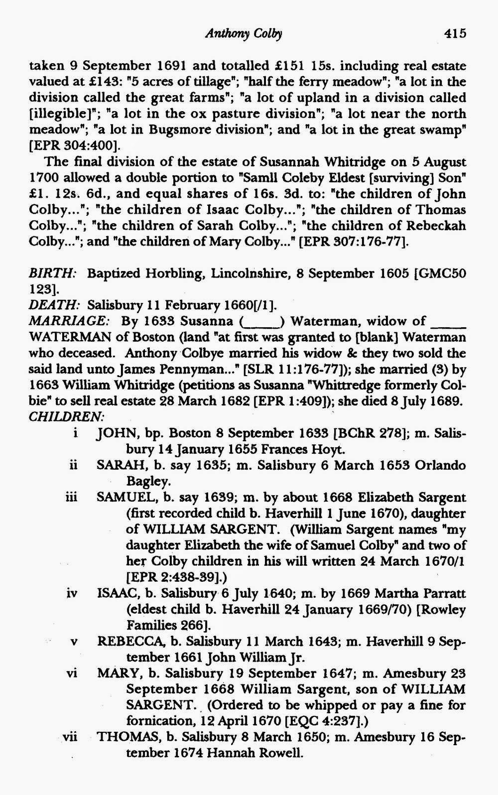 AnceStory Archives: Great Migration: Anthony Colby and wife Susannah