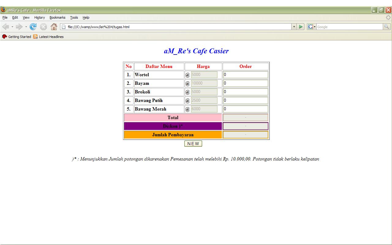 RETNO WIDYAWATI: Membuat Tabel Pemesanan Menggunakan Java Script