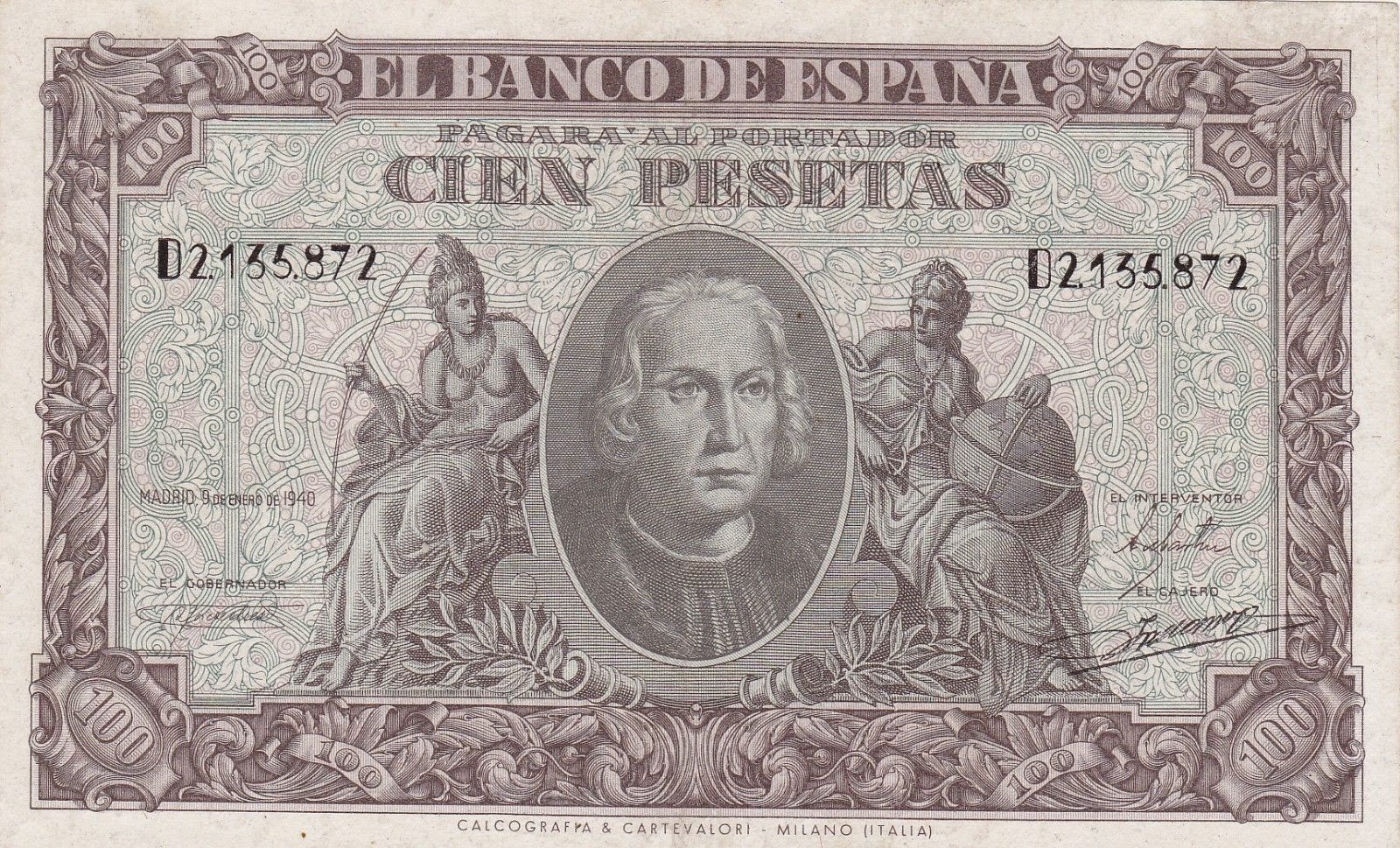 Spain 100 Pesetas banknote 1940 Christopher Columbus|World Banknotes ...