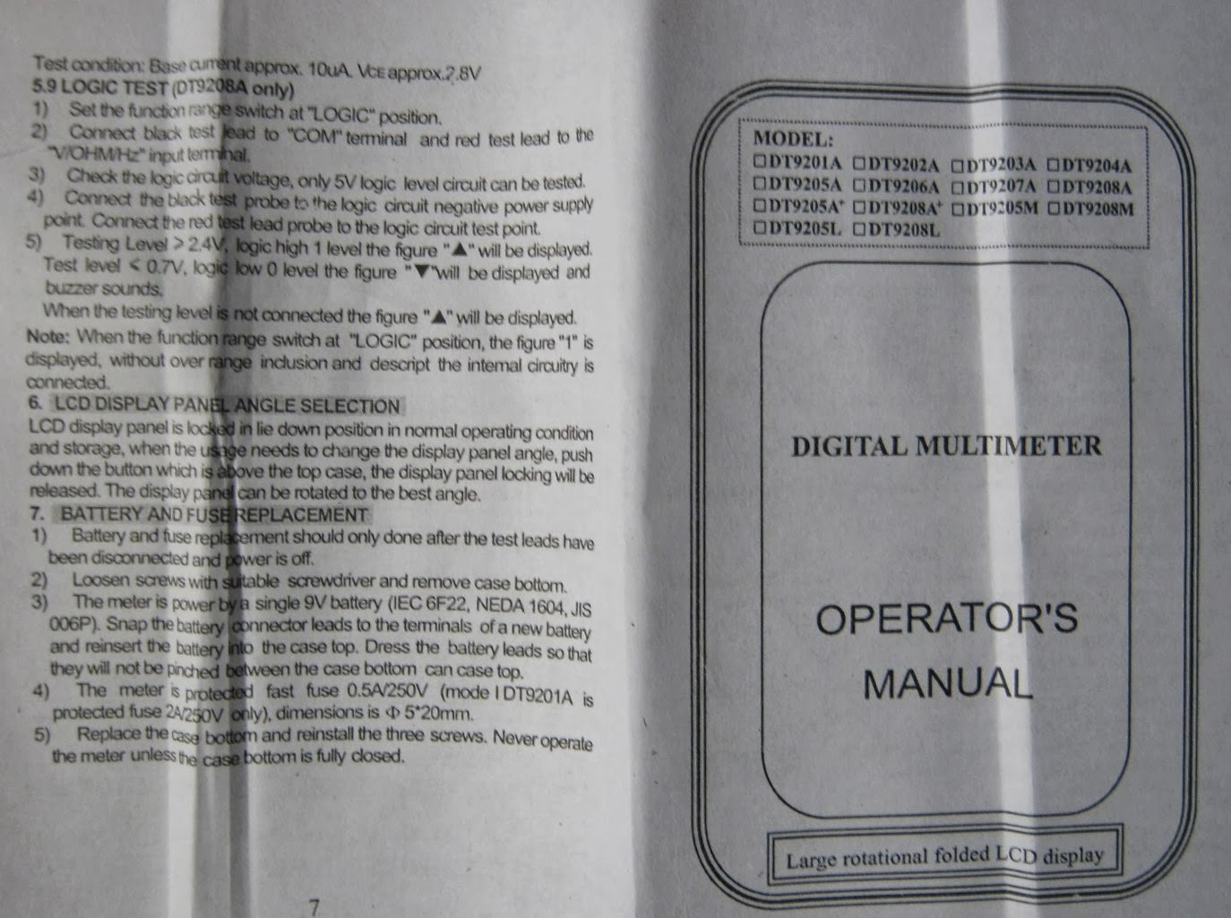 Common Emitter: DT9205A multimeter review