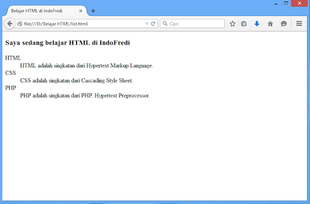 Cara Membuat Description List dalam HTML (tag dl, dt dan dd)