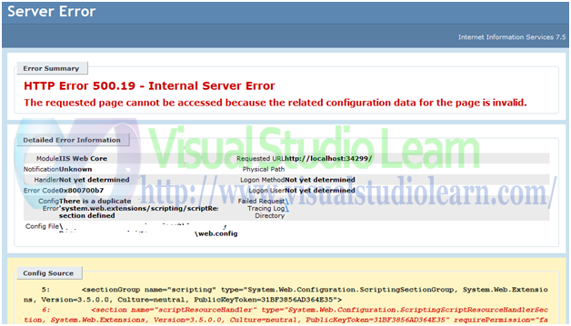 The Requested Page Cannot Be Accessed Because The Related Configuration Data For The Page Is