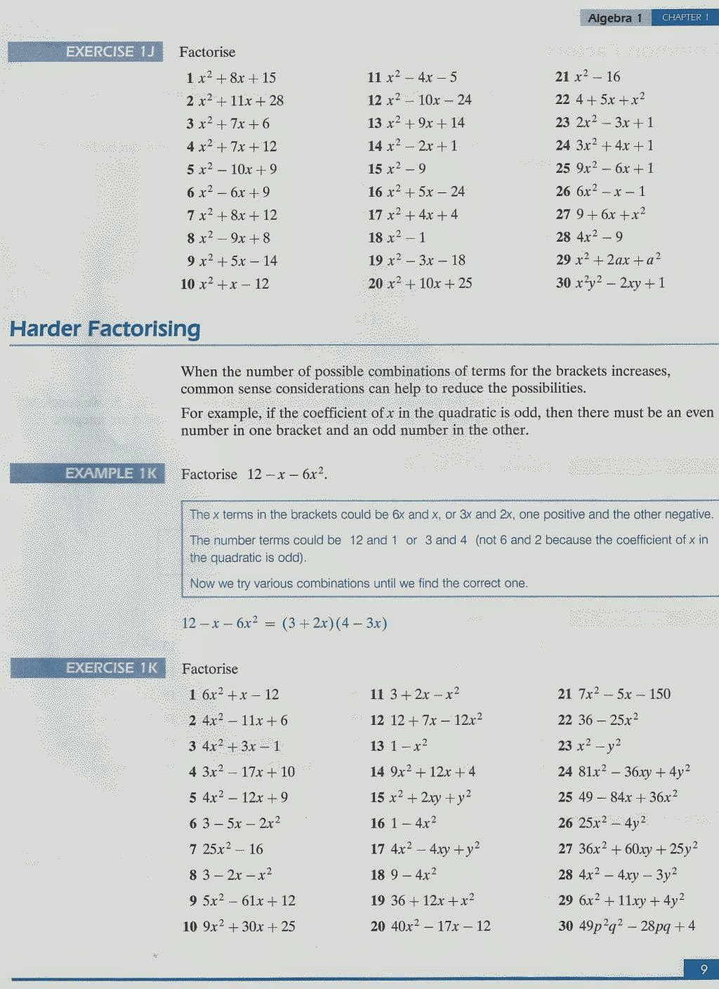 Textbook Pages for L6 Mathematics: Chapter 1 (Ex1A to 1K)