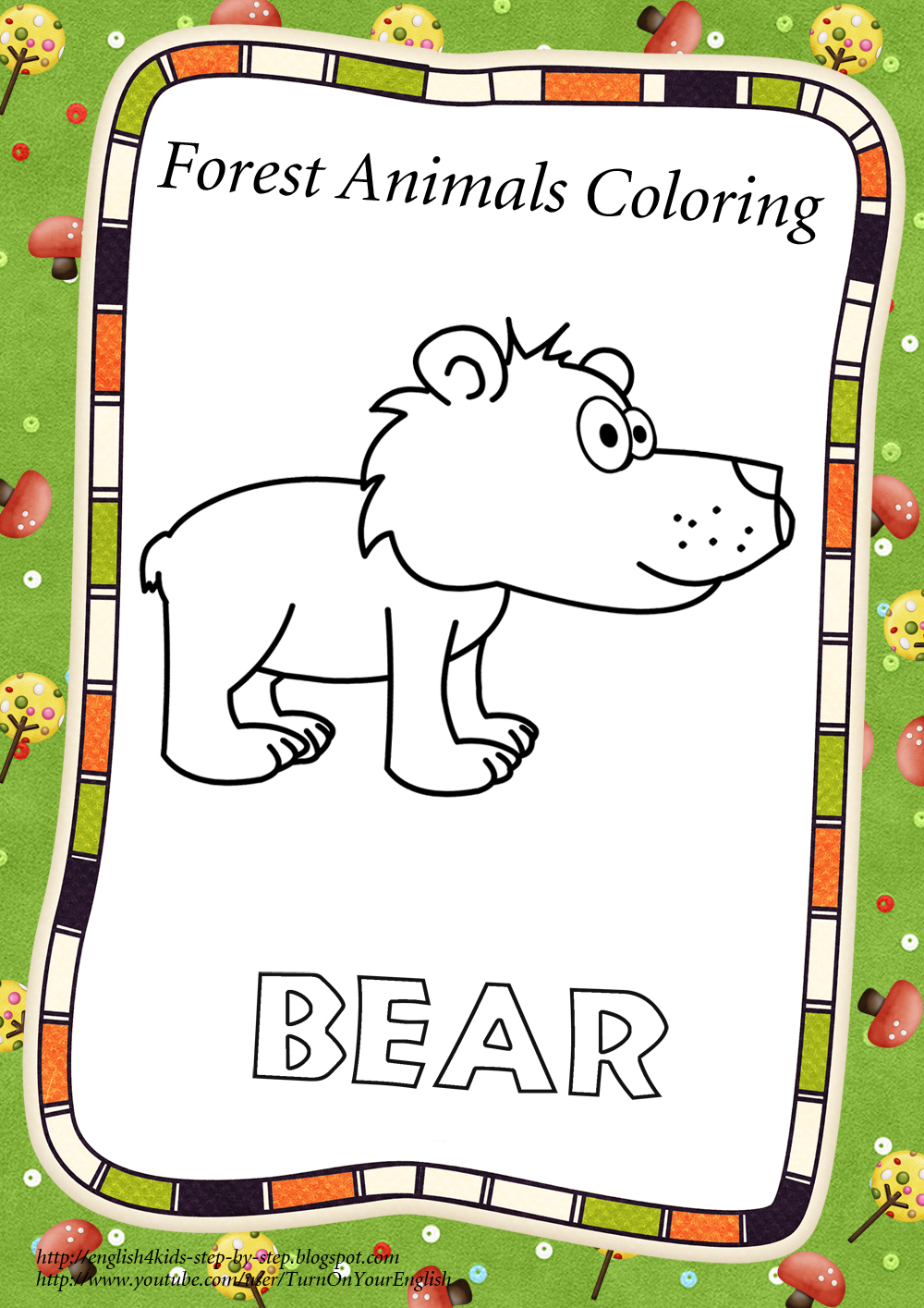 Forest Animals Coloring Pages and Flashcards