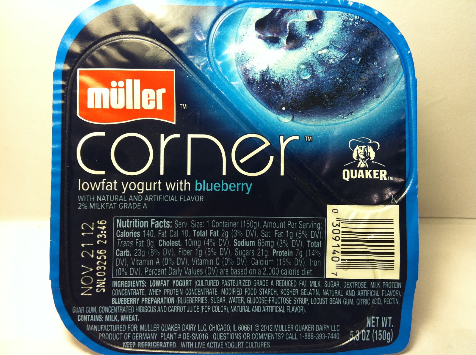 Crazy Food Dude: Review: Muller Corner Lowfat Yogurt with Blueberry