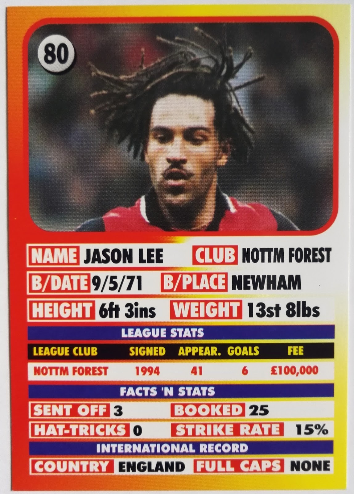 NFFC Cards & Stickers: One Touch Premier Striker Jason Lee