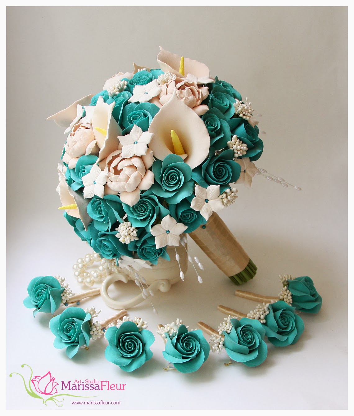 A Touch Of Beauty...: Bridal Bouquet With Turquoise Roses, Champagne ...