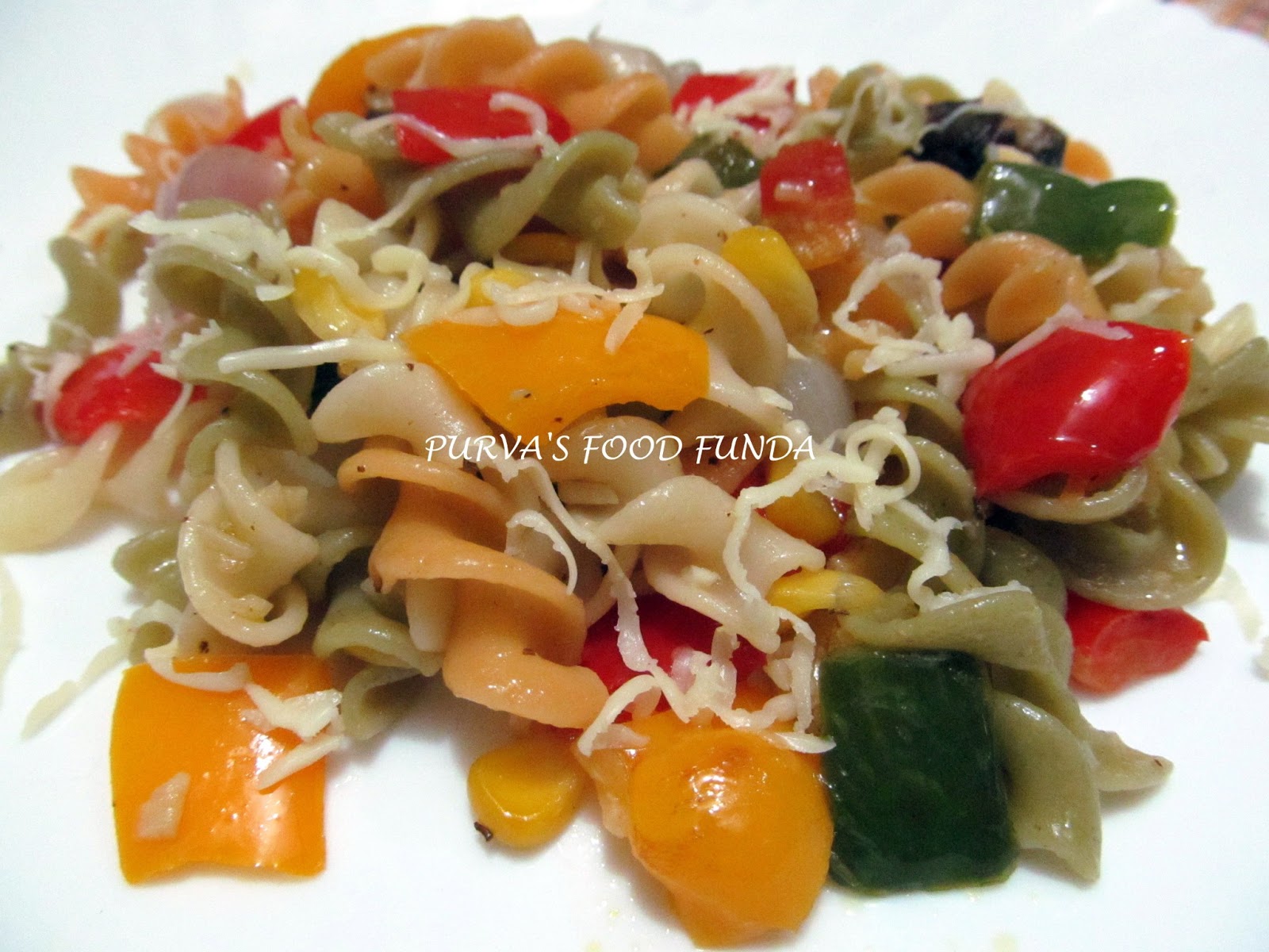Food Funda: Tri Colour Pasta With Tri colour Bell-pepper (Tiranga Pasta)
