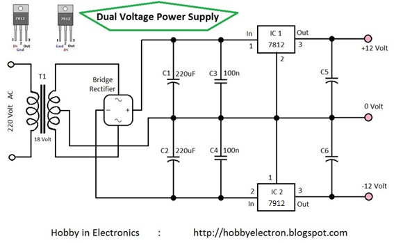 Hobby in Electronics: Dual Voltage Power Supply 12 Volt