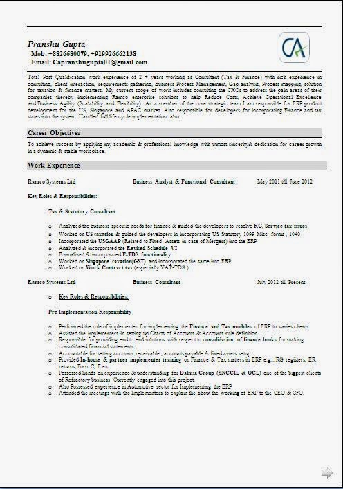 objective in resume for ca freshers