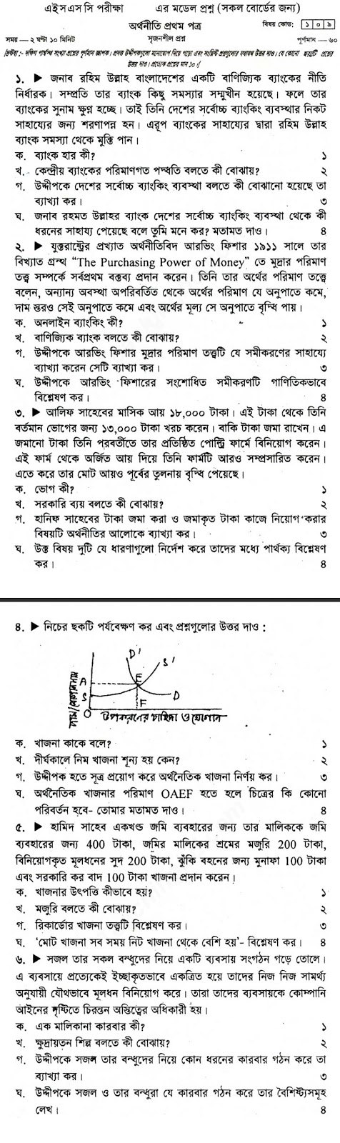 HSC Economics 1st Paper Model Question - 02