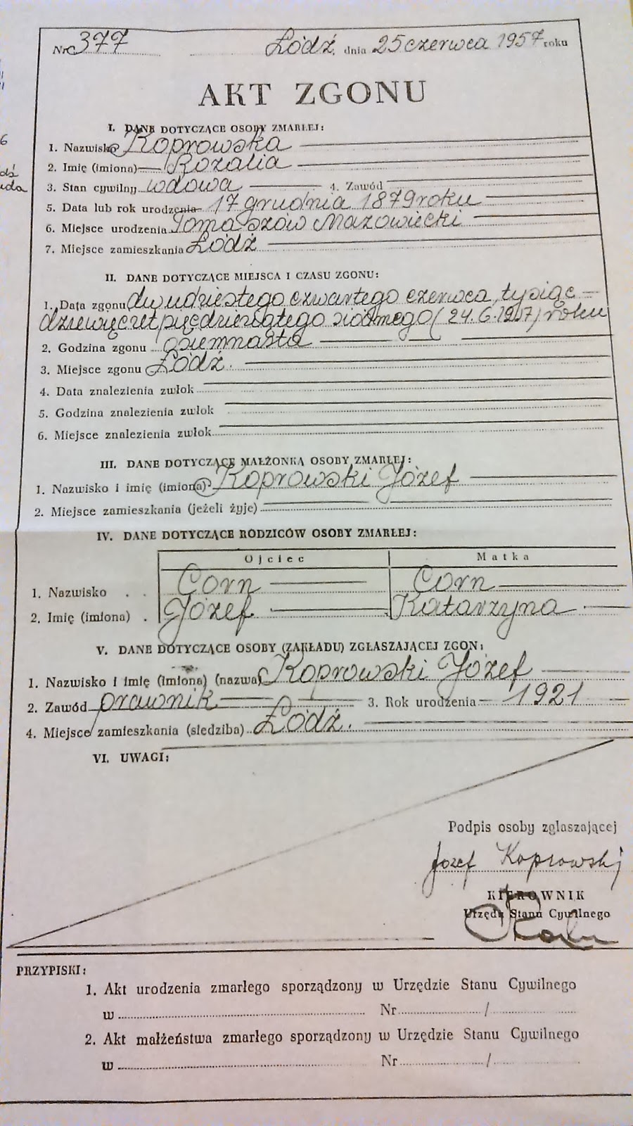 ...rodzinne zapiski...: akty z USC Łódź