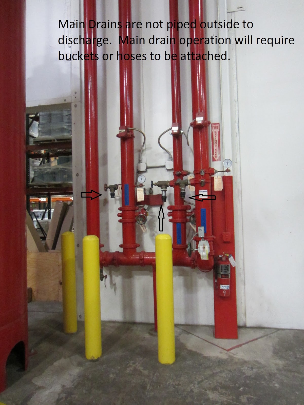 Fire Protection Deficiencies: Design/Install. Main drains not piped to ...