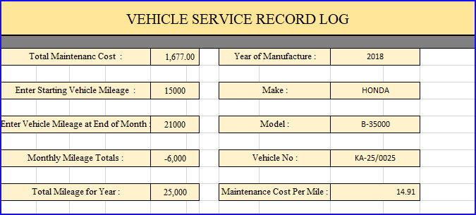 Vehicle Maintenance Log