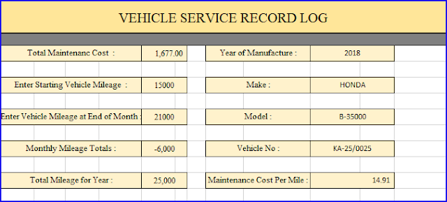 Vehicle Maintenance Log