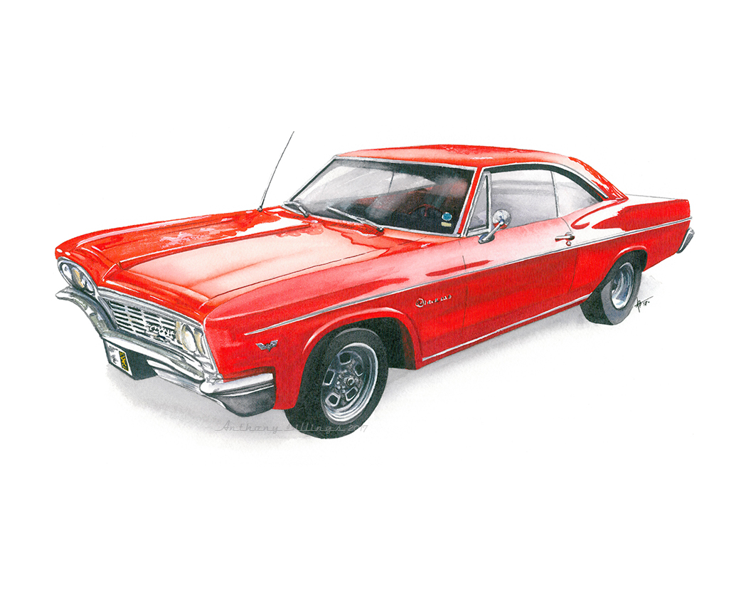 Anthony Billings Art: 66 Chevy Impala Sport - watercolor