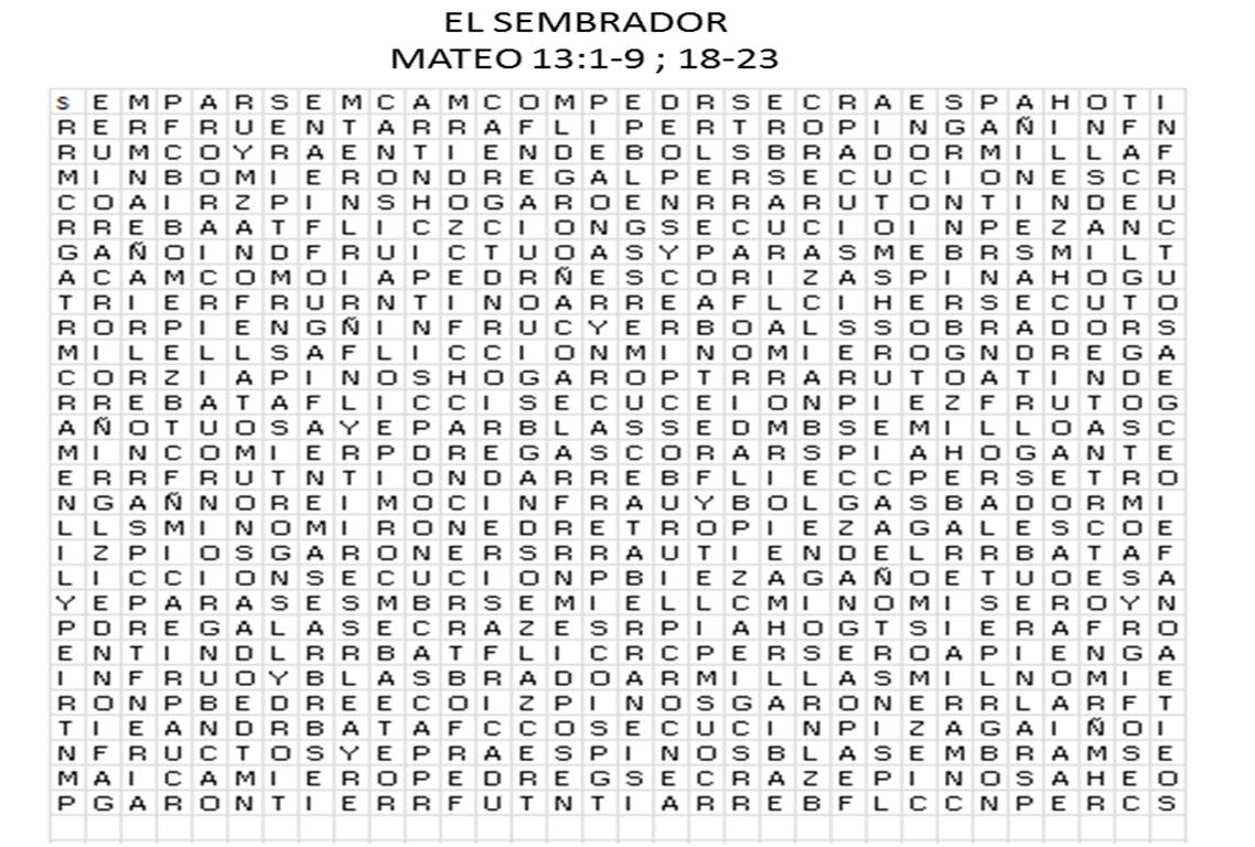 EscuelaBiblicaParaNiños: EL SEMBRADOR. SOPA DE LETRAS BIBLICA. MATEO 13 ...