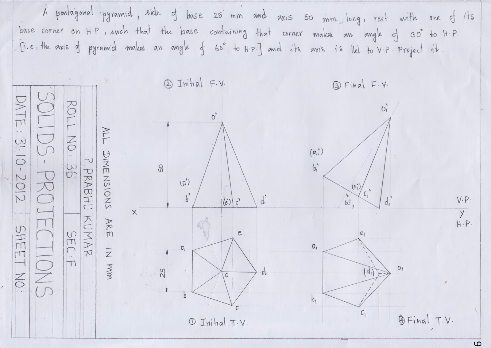 engineering graphics for engineers: projection of solids - pentagonal ...