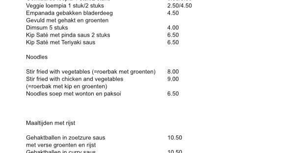 Pot Mami Oriental Streetfood restaurant: Menu