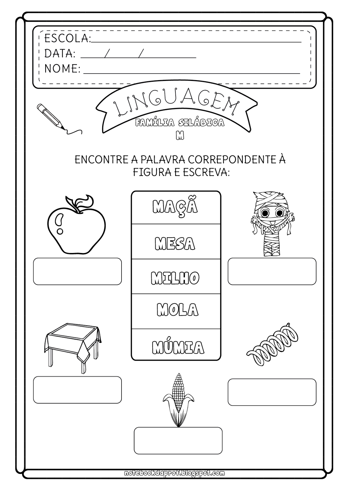 Reconhecimento de Palavras - Letra M 2 Continuando com atividades de ...