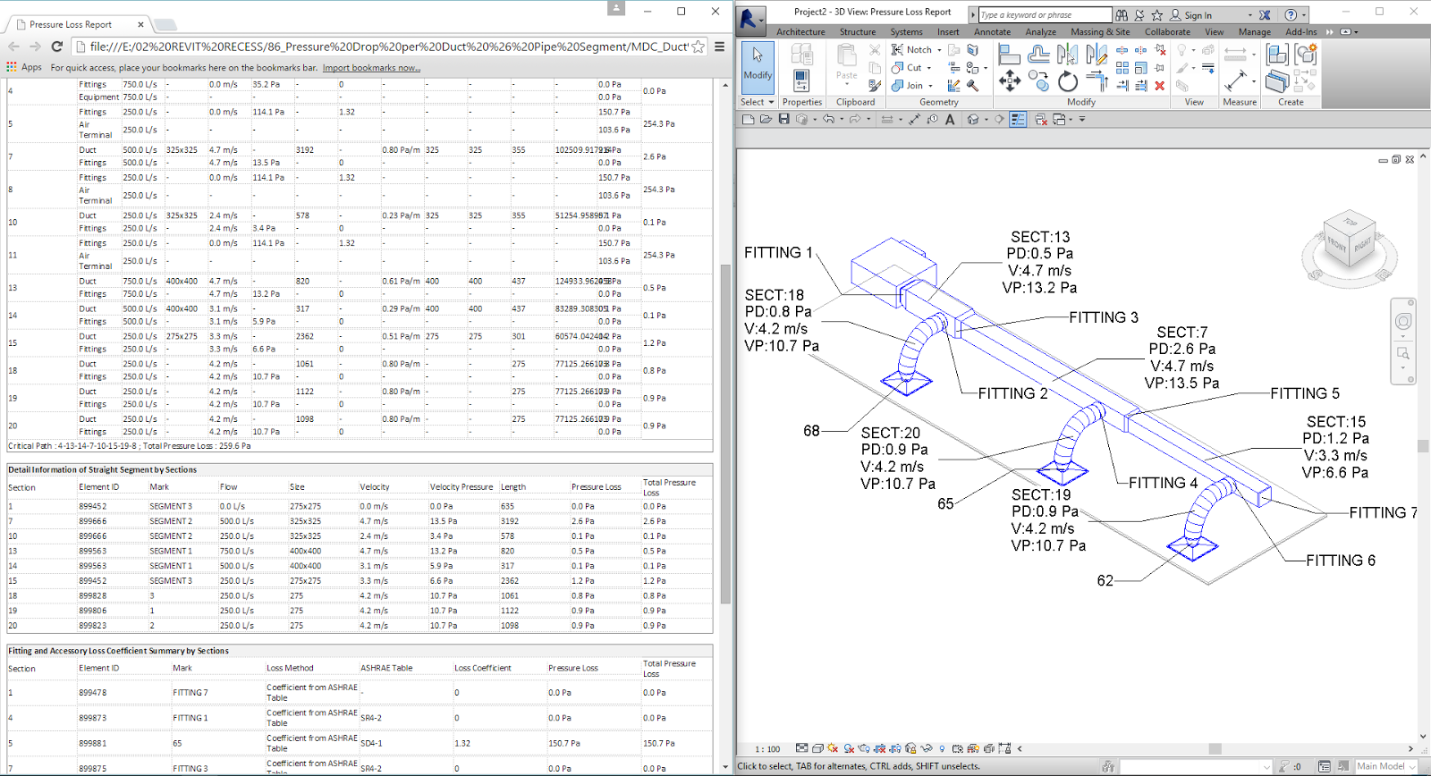 Revit Recess: Duct & Pipe Segment Pressure Loss Report